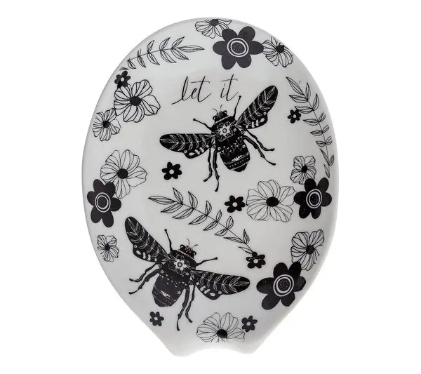 KARMA GIFTS Karma Boho B&w Ceramic Spoon Rest - One-color