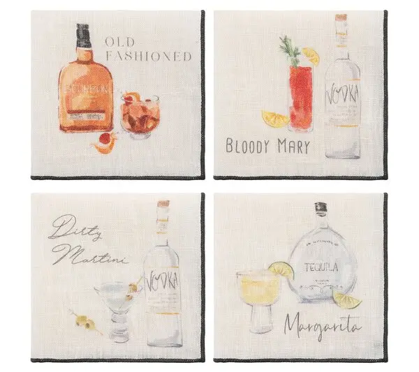 KARMA GIFTS Karma Linen Cocktail Napkins Set Of 4 - One-color