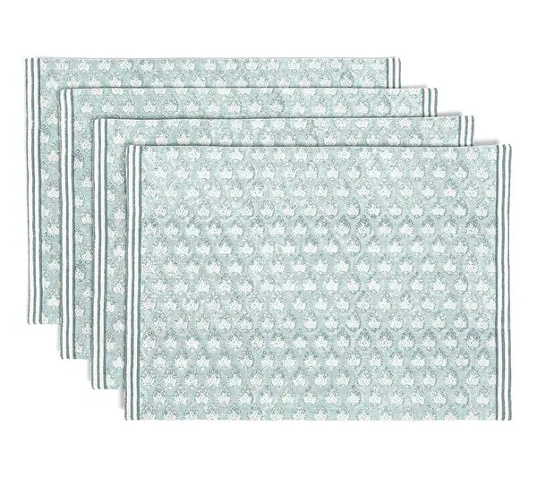 OVERANDBACK Over&back Set Of 4 Hand-blocked Placemats 100 % Cotton - One-color