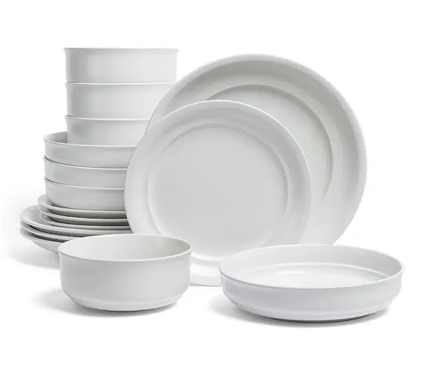 OVERANDBACK Over&back Rimmed 16-piece Semi-matte Stoneware Innerware Set - One-color