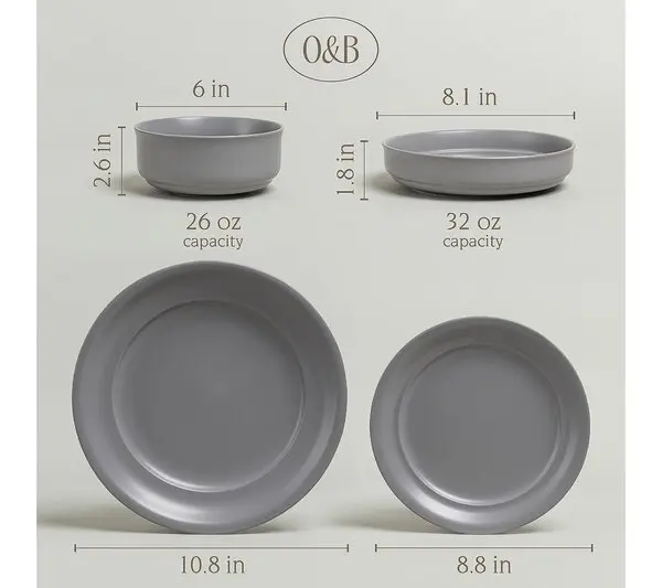 OVERANDBACK Over&back Rimmed 16-piece Semi-matte Stoneware Innerware Set