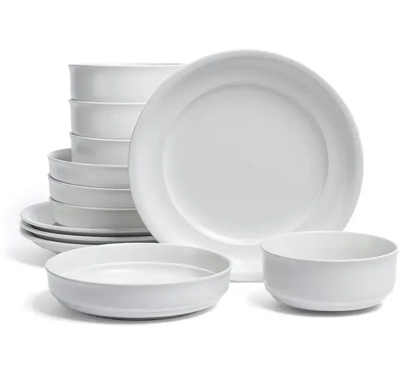 OVERANDBACK Over&back Rimmed 12-piece Semi-matte Stoneware Innerware Set - One-color