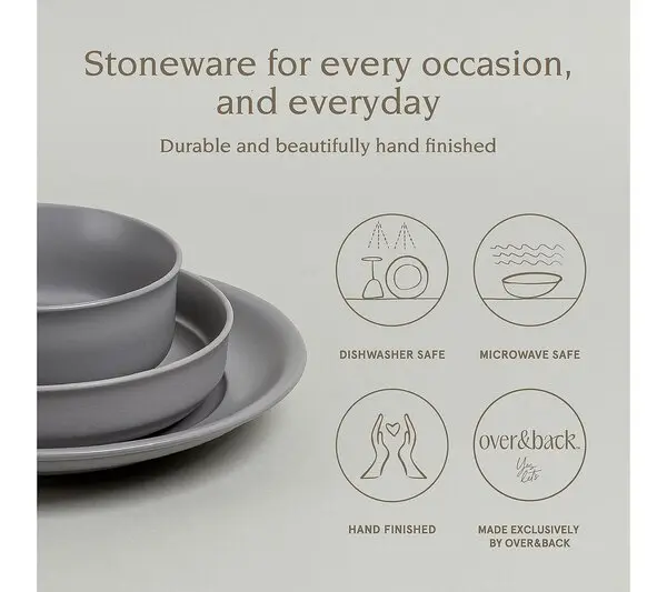 OVERANDBACK Over&back Rimmed 12-piece Semi-matte Stoneware Innerware Set