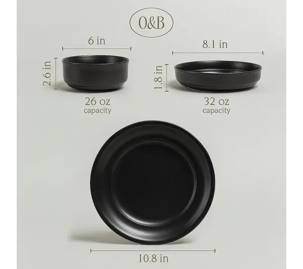 OVERANDBACK Over&back Rimmed 12-piece Semi-matte Stoneware Innerware Set