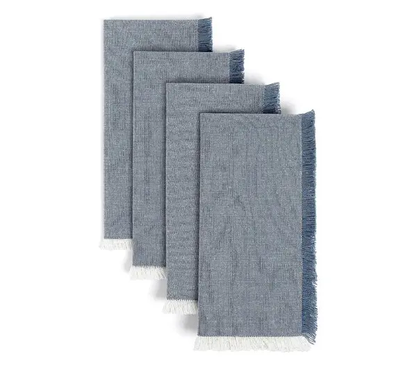 OVERANDBACK Over&back Woven Frayed Chambray Cotton Cloth Na Pkins, Set Of 4 - One-color