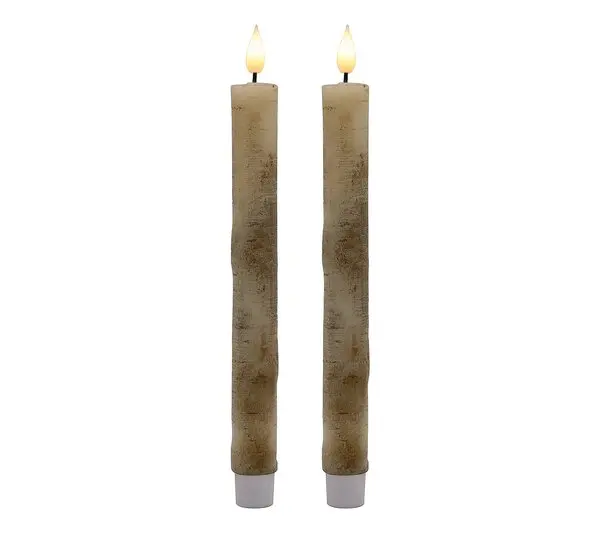 LUMABASE Battery Operated Birch Wood Taper Candles- Set Of 2 - One-color
