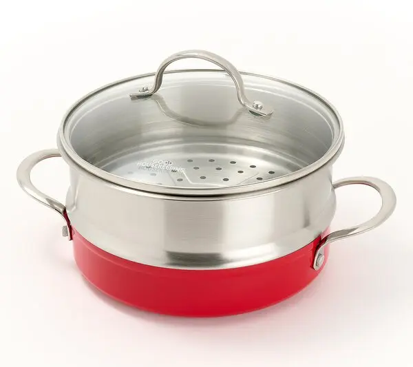 GOOD HOUSEKEEPING As Is Ss 8' Sauteuse Pan W/ Steamer & Lid - One-color