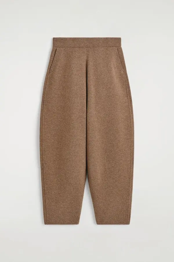 Cos Merino Wool Barrel-leg Pants - Brown