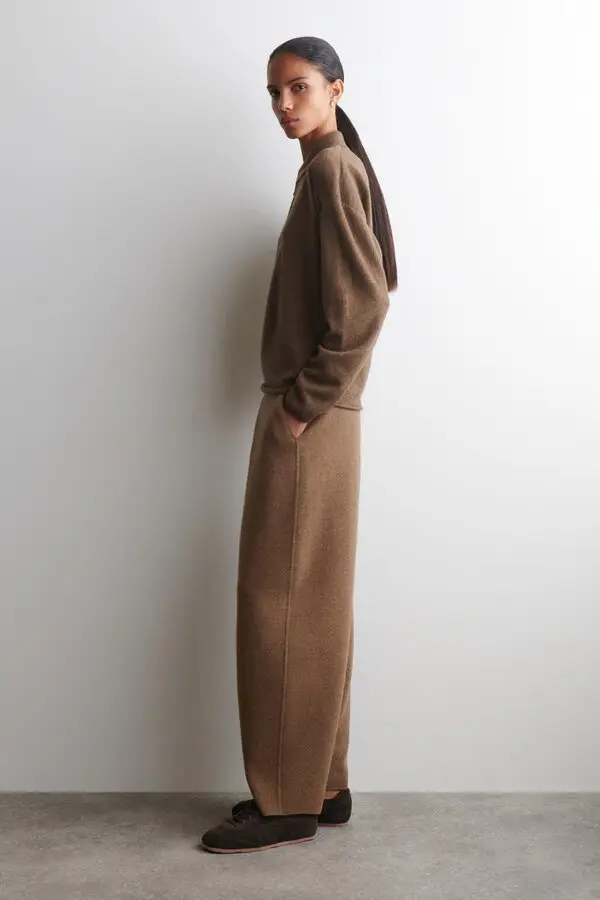 Cos Merino Wool Barrel-leg Pants - Brown