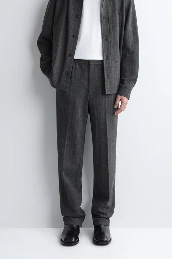 Cos Relaxed Elasticated Pinstriped Trousers - Gray