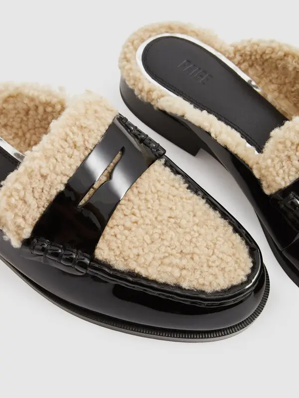 Paige Leather And Shearling Loafer Mules