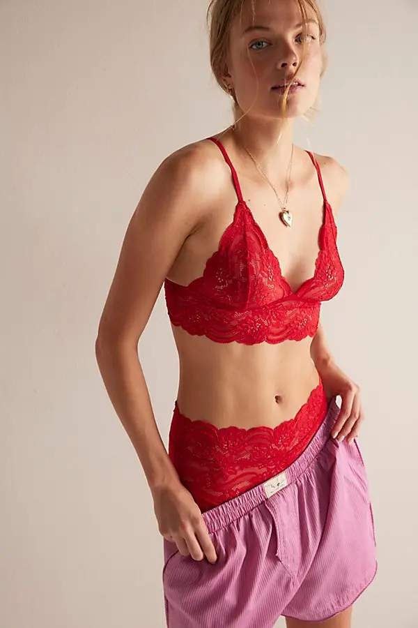Free People Last Dance Lace Longline Bralette - Salsa