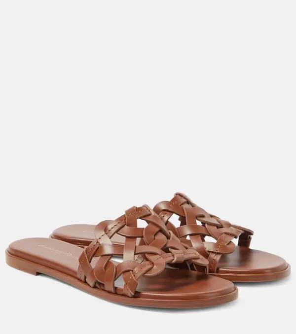 GIANVITO ROSSI Amalfi Leather Slides - Brown