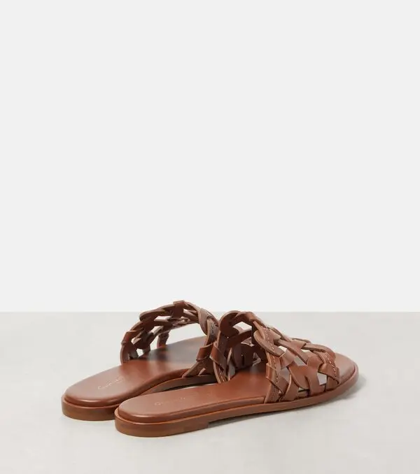 GIANVITO ROSSI Amalfi Leather Slides - Brown