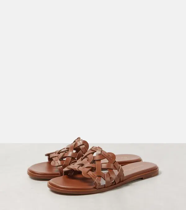 GIANVITO ROSSI Amalfi Leather Slides - Brown