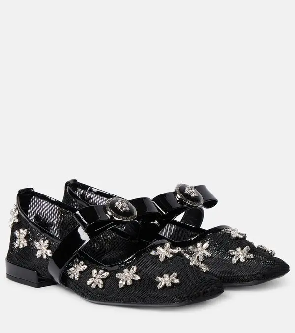 Versace Ribbon Embellished Ballet Flats - Black