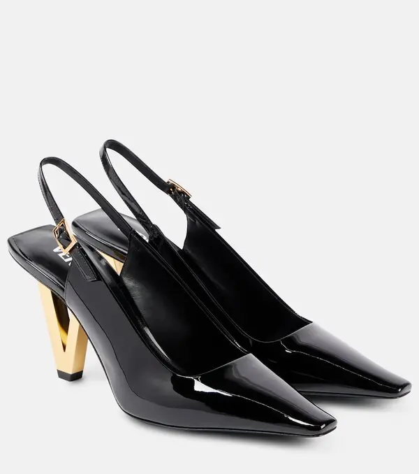 Versace Patent Leather Slingback Pumps - Black