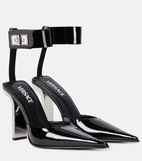 Versace Patent Leather Slingback Pumps - Black