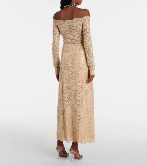 Rabanne Sequined Off-the-shoulder Lace Maxi Dress