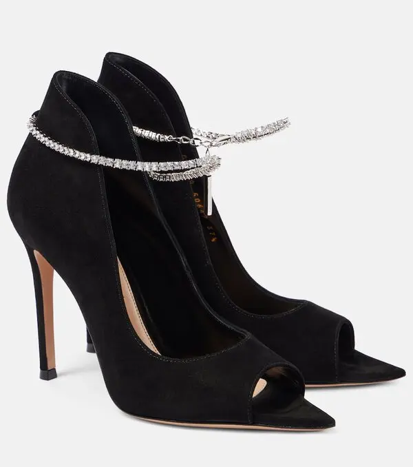 GIANVITO ROSSI Crystal-embellished Peep-toe Pumps