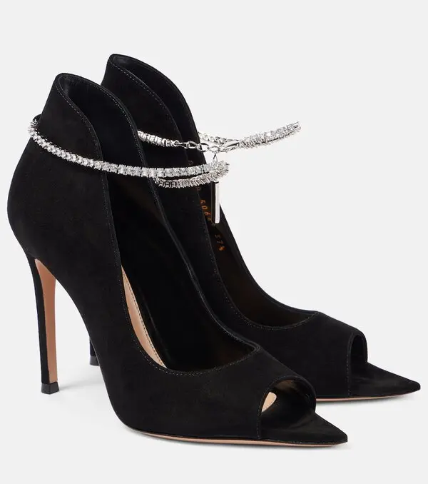 GIANVITO ROSSI Crystal-embellished Peep-toe Pumps - Black