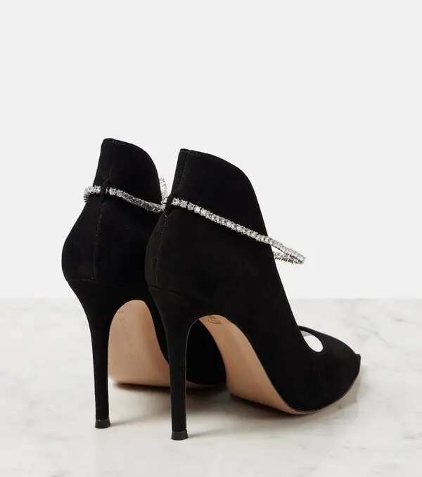 GIANVITO ROSSI Suede Crystal Embellished Peep-toe Pumps - Black