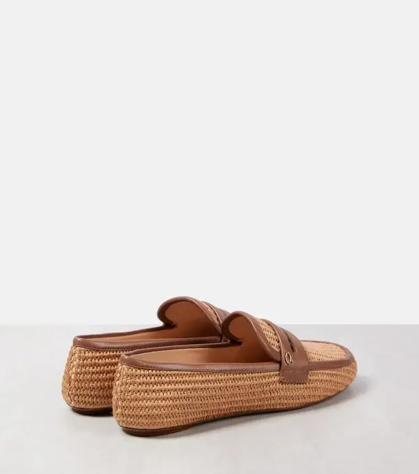GIANVITO ROSSI Leather-trimmed Raffia Loafers - Brown