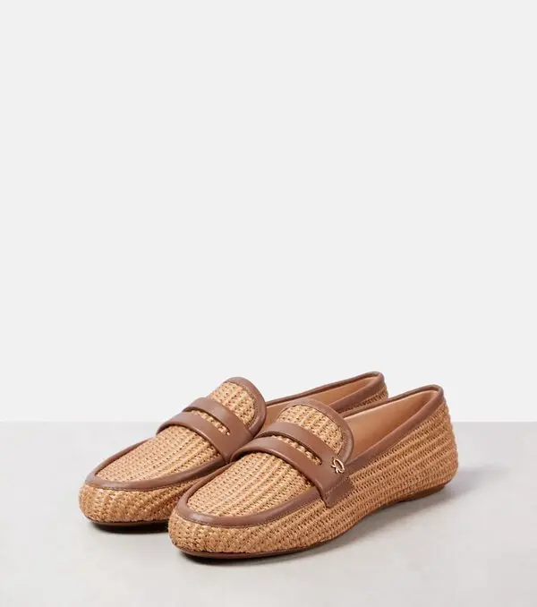 GIANVITO ROSSI Leather-trimmed Raffia Loafers - Brown