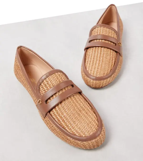 GIANVITO ROSSI Leather-trimmed Raffia Loafers - Brown