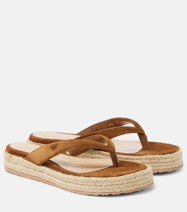 GIANVITO ROSSI Suede Espadrille Thong Sandals - Brown