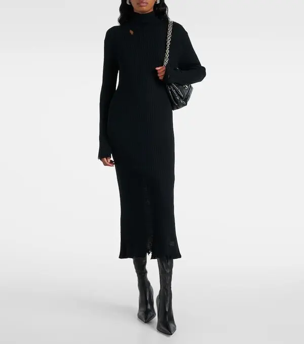 Balenciaga Wool-Blend Midi Dress - Black | Editorialist