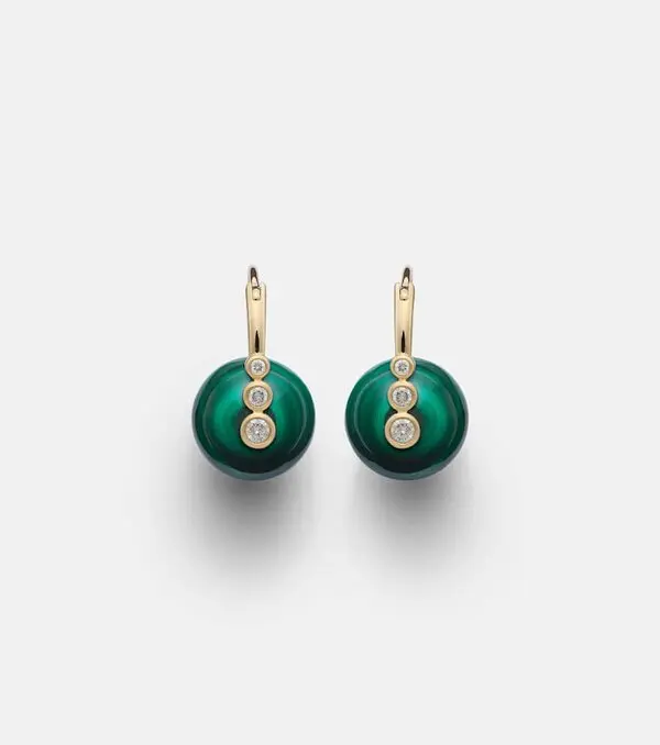 SYDNEY EVAN 14kt Gold Earrings With Diamonds And Malachite - Green