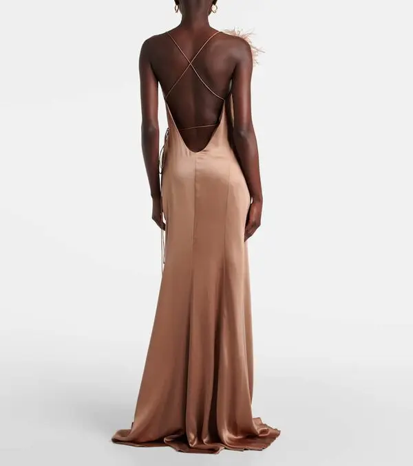 beige satin wrap dress Beige Wrap Satin Dress With Flutter Sleeves