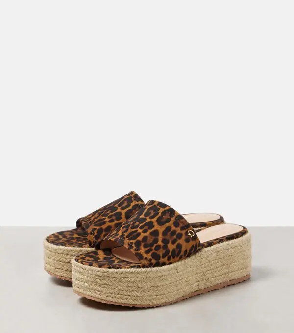 GIANVITO ROSSI Leopard-print Espadrille Slides - Neutrals