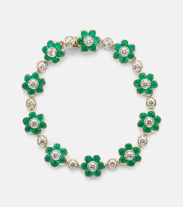 ANITA KO Flora 18kt Yellow Bracelet With Emeralds And Diamonds - Gold