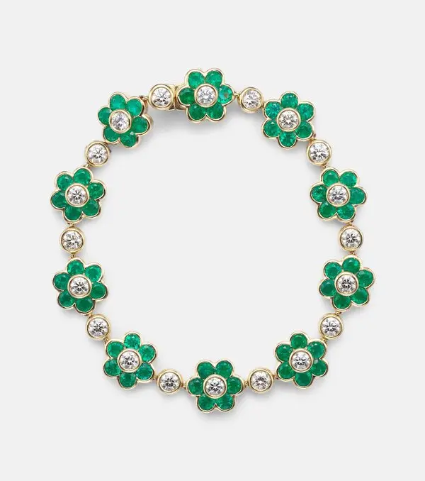 ANITA KO Flora Bracelet With Emeralds And Diamonds In 18kt Yellow - Gold