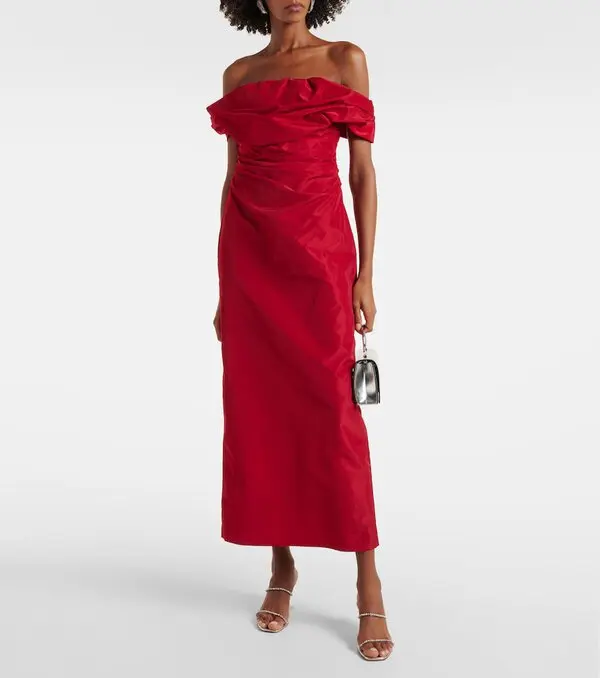 Staud Andrea Taffeta Midi Dress - Red