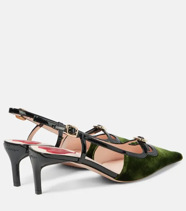 ROGER VIVIER Viv' Canard Leather-trimmed Slingback Pumps - Green
