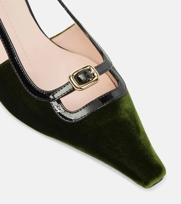 ROGER VIVIER Viv' Canard Leather-trimmed Slingback Pumps - Green