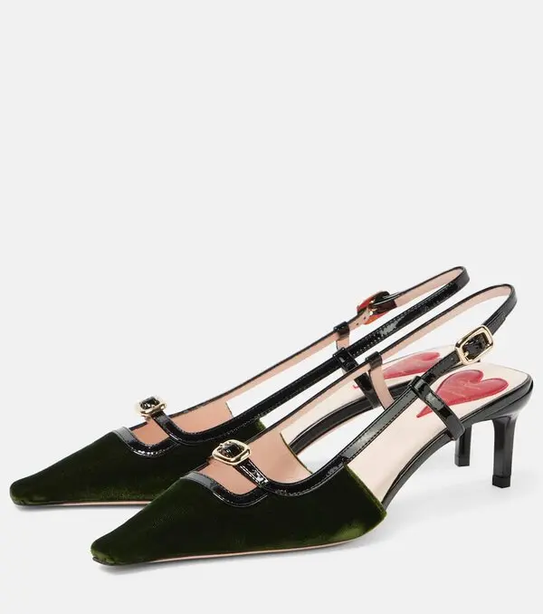 ROGER VIVIER Viv' Canard Leather-trimmed Slingback Pumps - Green