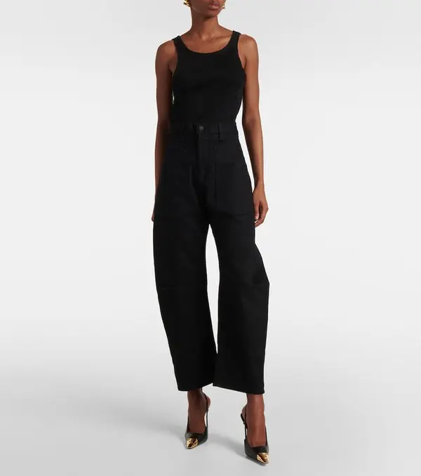NILI LOTAN Shon High-rise Barrel-leg Jeans In Cream - Black