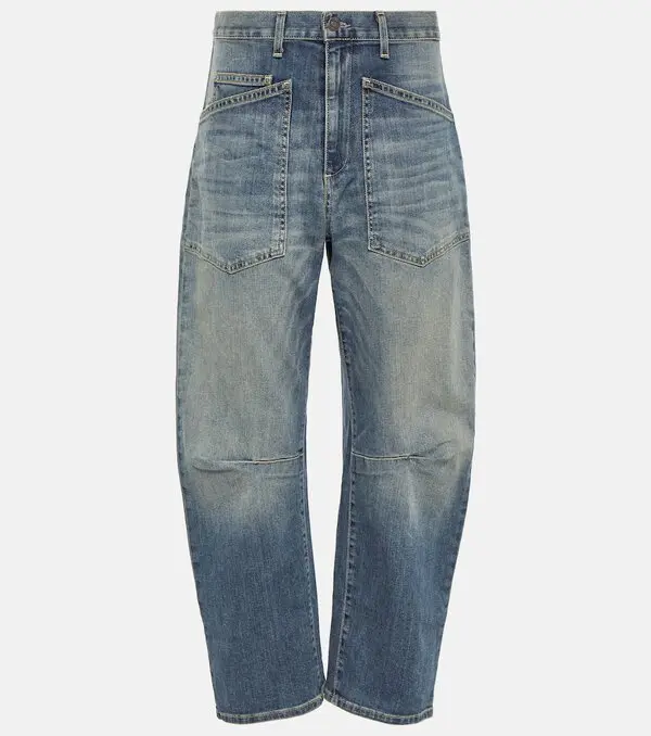 NILI LOTAN Shon High-rise Barrel-leg Jeans In Cream - Blue