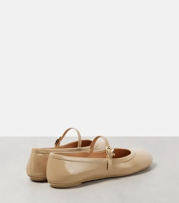 GIANVITO ROSSI Carla Patent Leather Mary Jane Flats - Beige