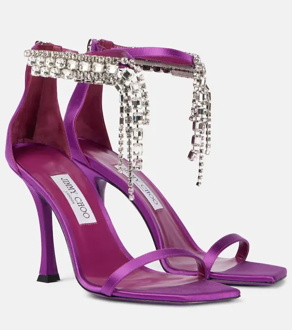 JIMMY CHOO Verity 100 Embellished Satin Sandals - Purple