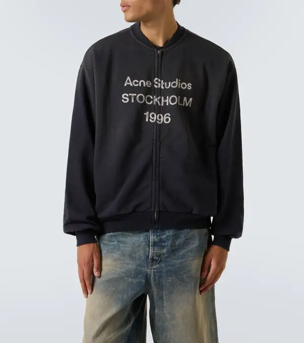 Acne Studios Logo Cotton-blend Zip-up Sweatshirt - Black