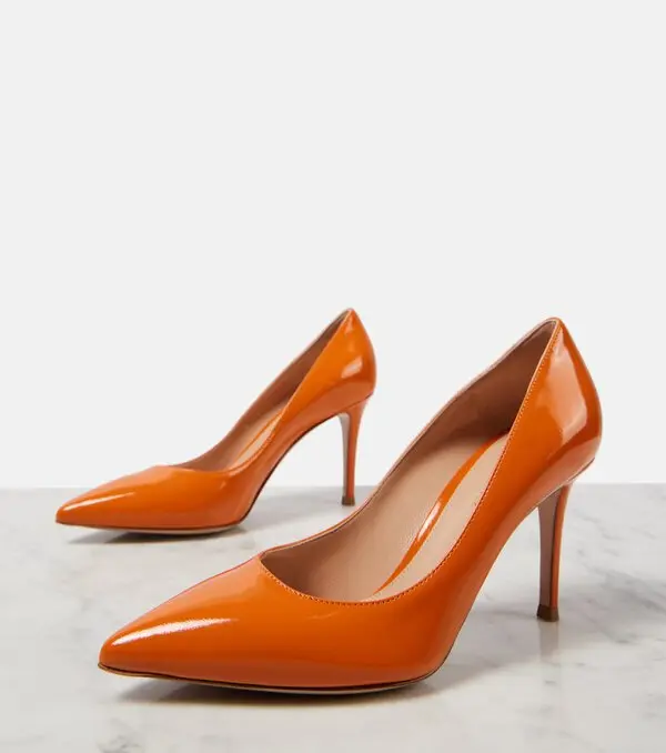 GIANVITO ROSSI Patent Leather Pumps - Orange