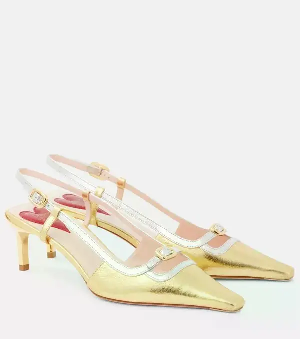 ROGER VIVIER Viv' Canard Metallic Leather Slingback Pumps - Gold