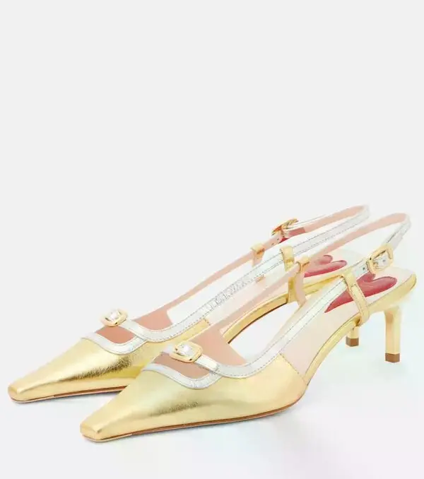 ROGER VIVIER Viv' Canard Metallic Leather Slingback Pumps - Gold