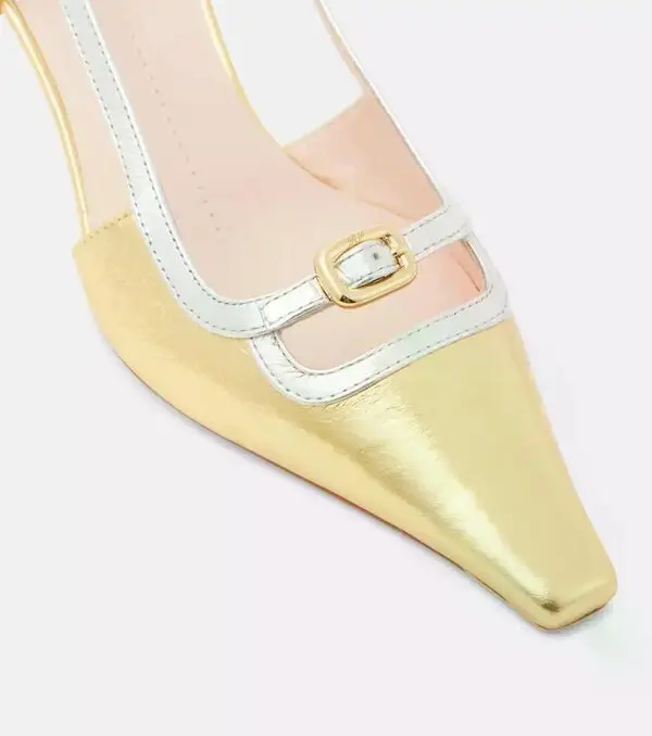 ROGER VIVIER Viv' Canard Metallic Leather Slingback Pumps - Gold