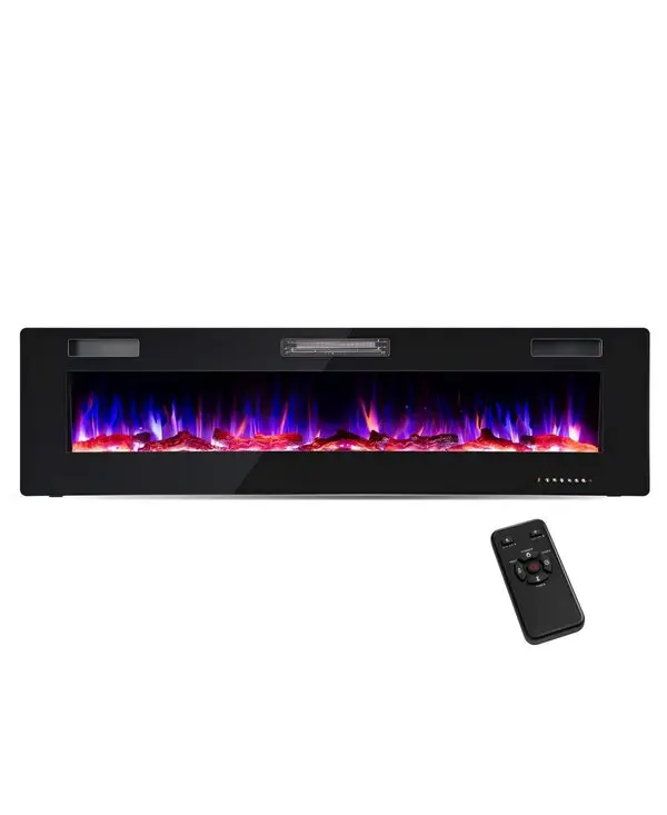 SUGIFT 68-inch Electric Fireplace With Crystal And Log Decoration - Black
